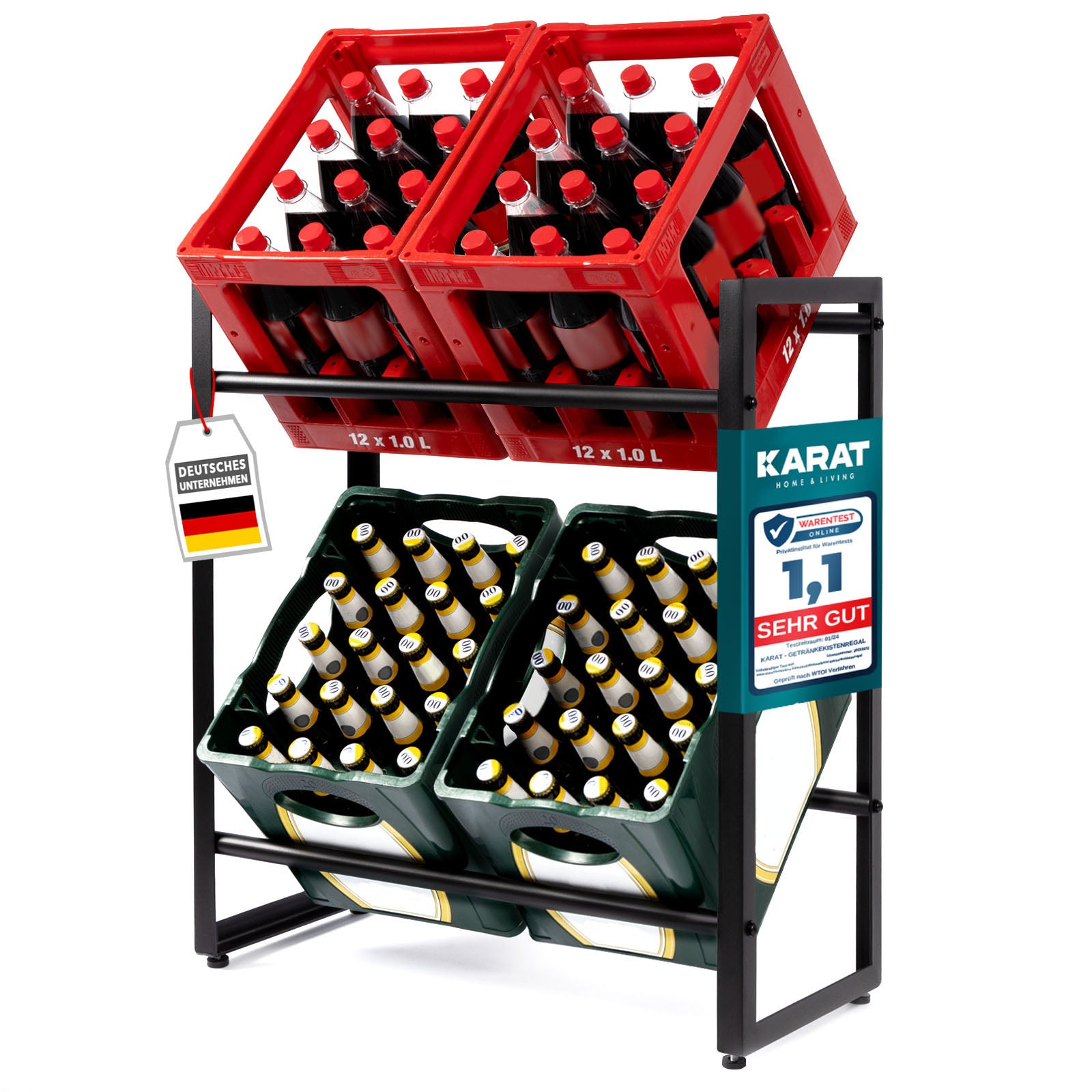 Stojak na skrzynki na butelki Kenji | Solidne półki do przechowywania