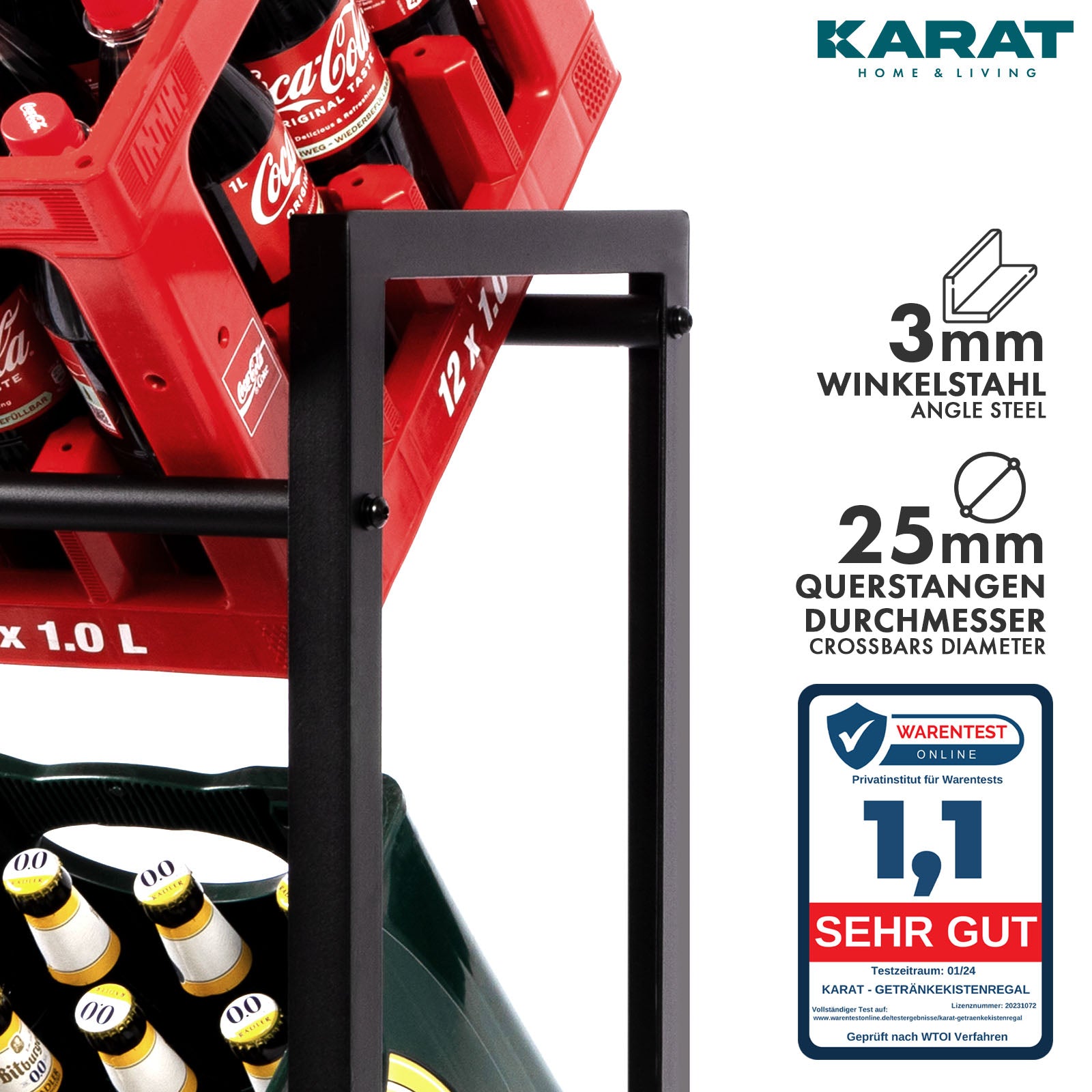 Stojak na skrzynki na butelki Kenji | Solidne półki do przechowywania ...